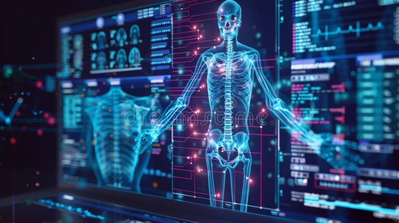 A Digital Rendering of a Human Skeleton Displayed on a Computer Screen ...