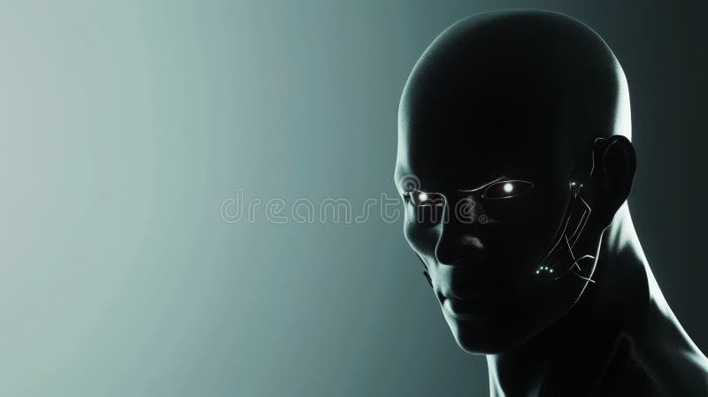 Close-Up of a Cybernetic Humanoid S Face Against a Blue Gradient ...