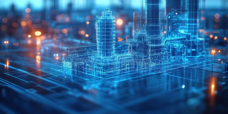 Digital Rendering of an Industrial Complex Showing Interconnected ...