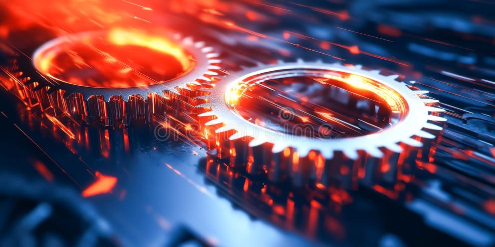 Digital Rendering of Interlocking Pinion Gears in a High-tech Engineering Setup for Machinery ...