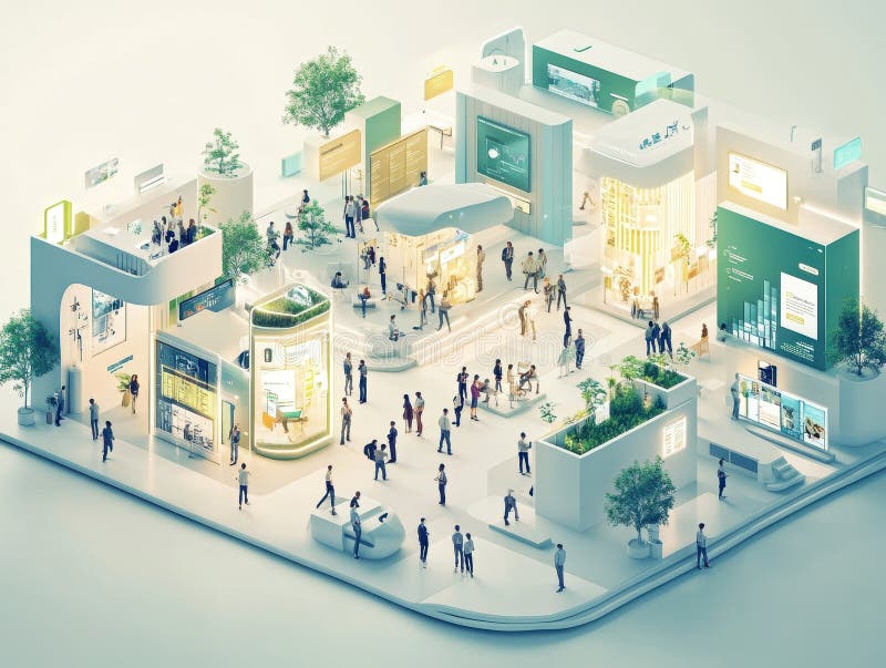 Digital Rendering of a Large, Open Indoor Event Space with Booths for ...