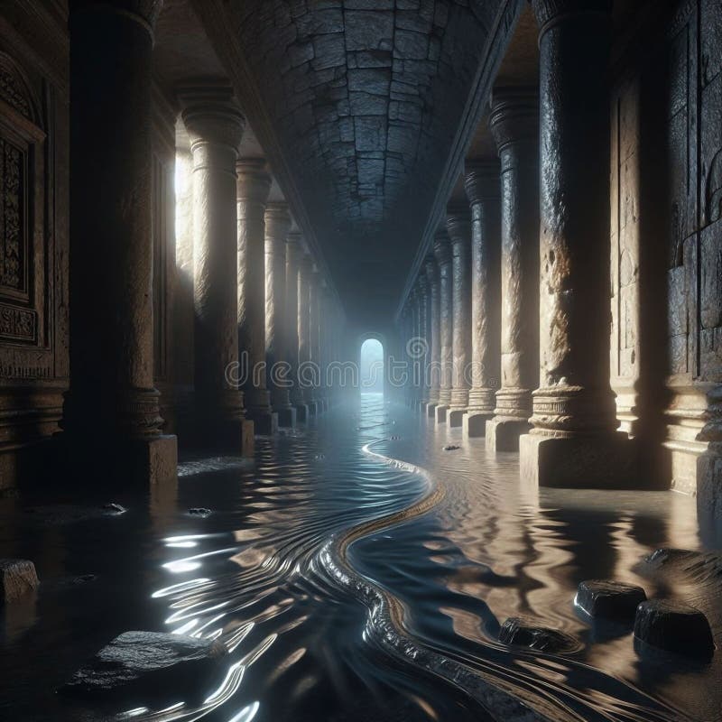 A Digital Rendering of a Long Colonnade with Columns Partially ...