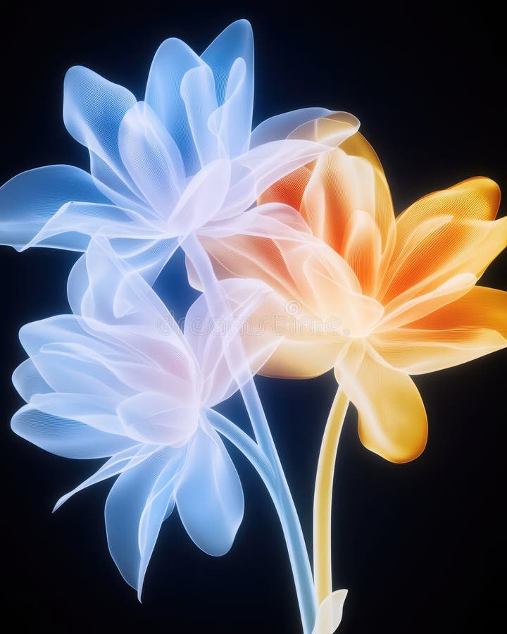 Digital Rendering of Luminous Flowers Showcasing Gradient Colors in an X-Ray Style Stock Image ...