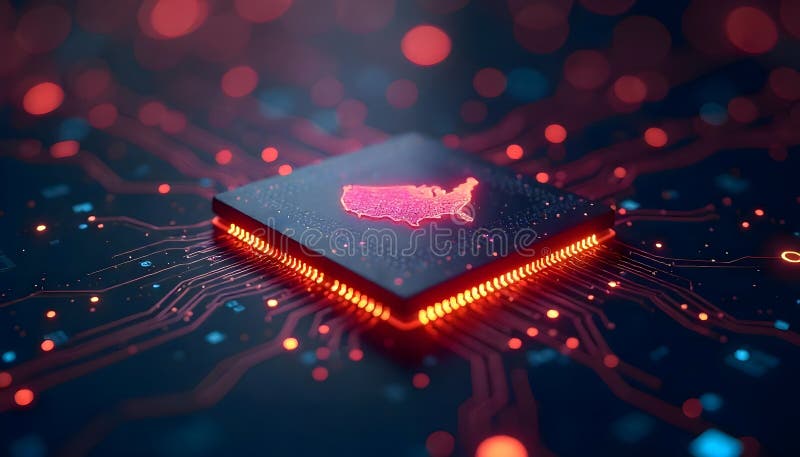 A Digital Rendering of a Microchip Set Against a Dark Background ...