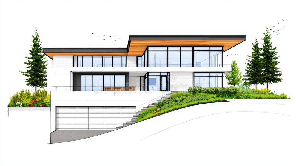 A Digital Rendering of a Modern Architectural Sectional Drawing of a ...