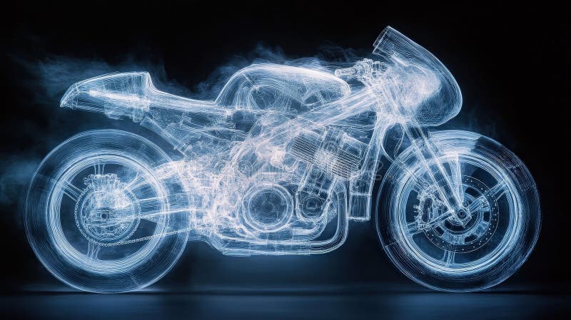 Futuristic Digital Motorcycle Blueprint with Smoke Effect. Stock ...