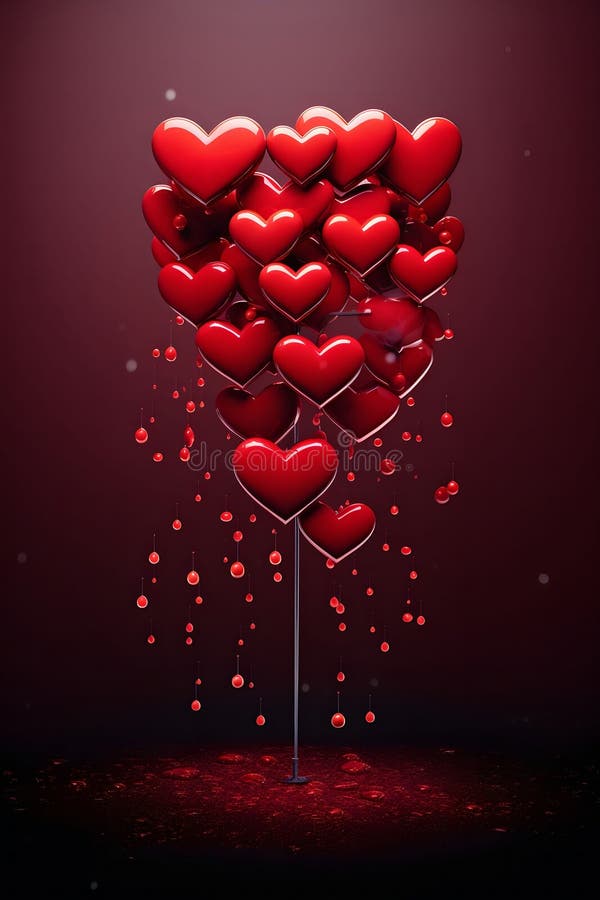 A Shower of Love: a Romantic 3D Render of Intertwined Hearts Stock ...