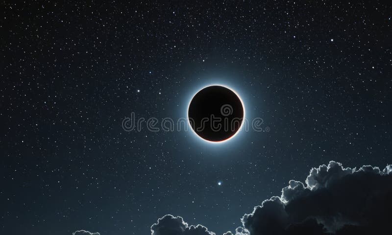 Eclipse in the Sky with Clouds and Stars Stock Illustration ...