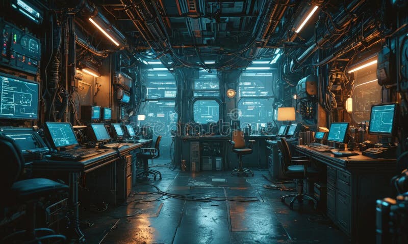 Room with Multiple Computers and Monitors Stock Illustration ...