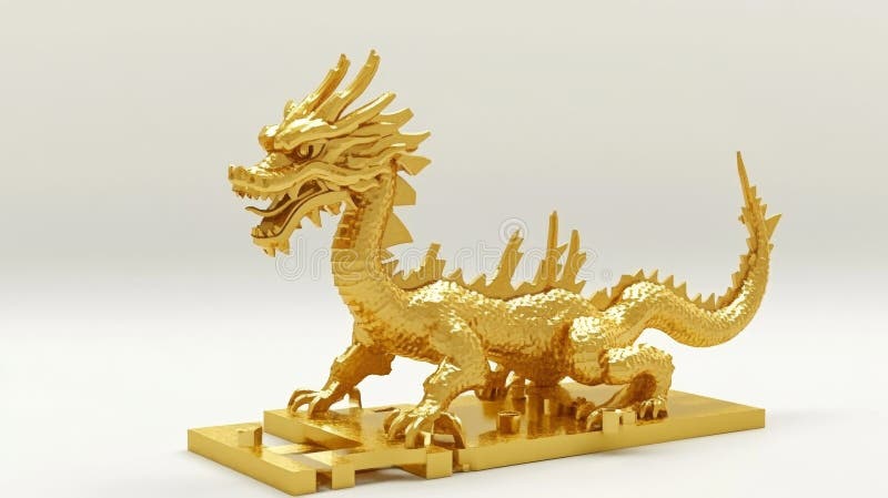 A Digital Rendering of a Regal, Golden Dragon in a Stylized Manner ...