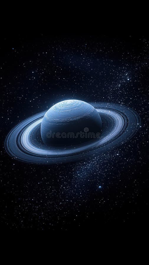 Digital Rendering of Saturn in Blue Hues Against Starry Background ...