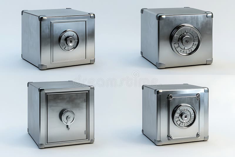Four Metal Safes with Different Locking Mechanisms Stock Image - Image ...