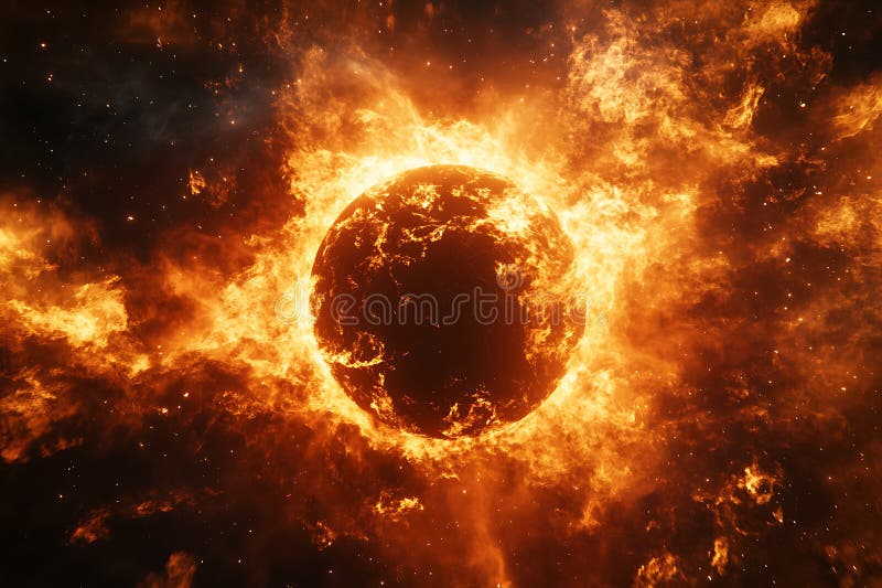 Fiery Planet Inferno Burning World Cosmic Fireball Space Background ...