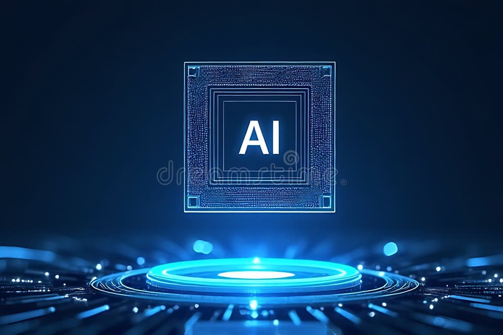 Digital Rendering Showing AI Technology with Blue Glowing Platform and ...