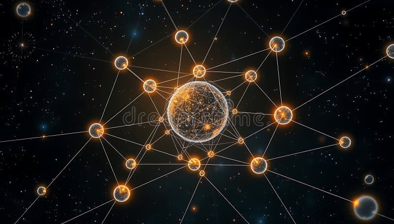 Cosmic Network Connecting Illuminated Celestial Bodies Stock ...