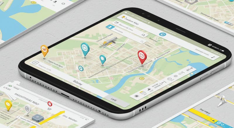 A Digital Rendering of a Smartphone Displaying a Detailed Map Interface ...