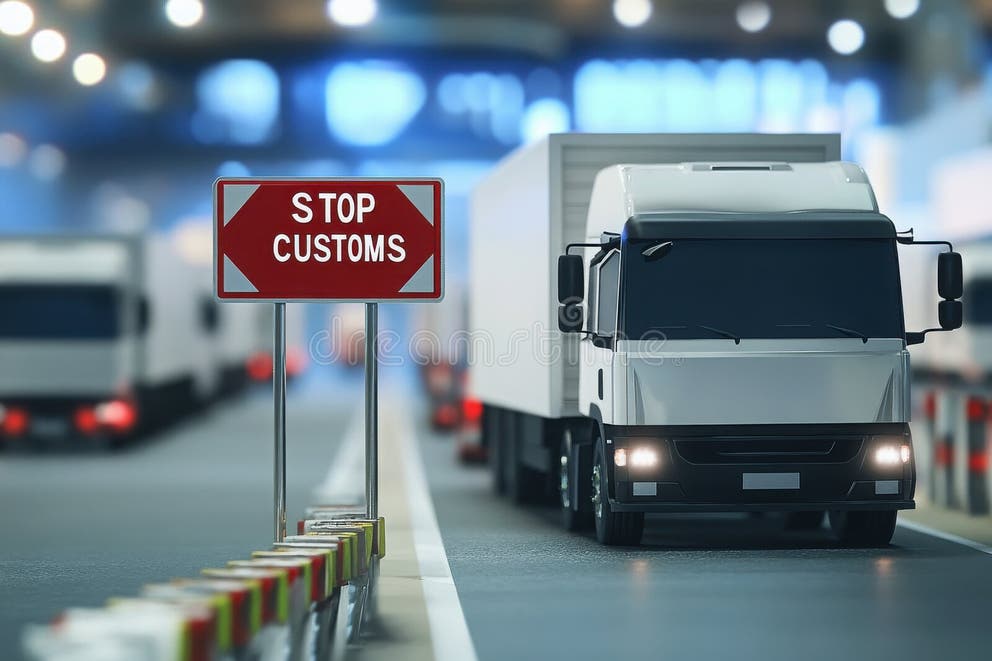 A Digital Rendering of a Stop Customs Sign Positioned at a Border ...