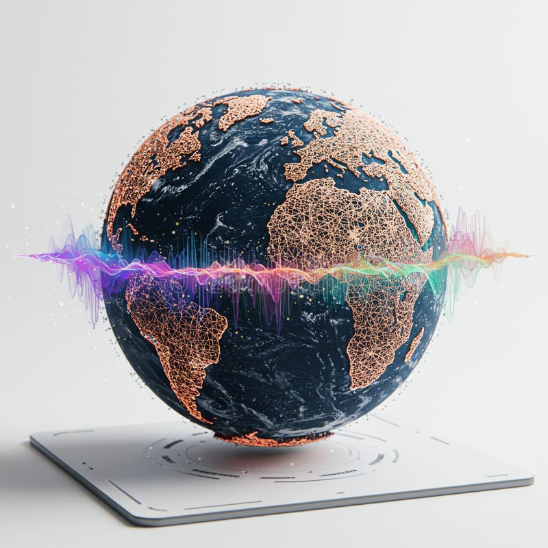 A Digital Rendering of a Stylized Earth Globe with Gold-colored Land ...