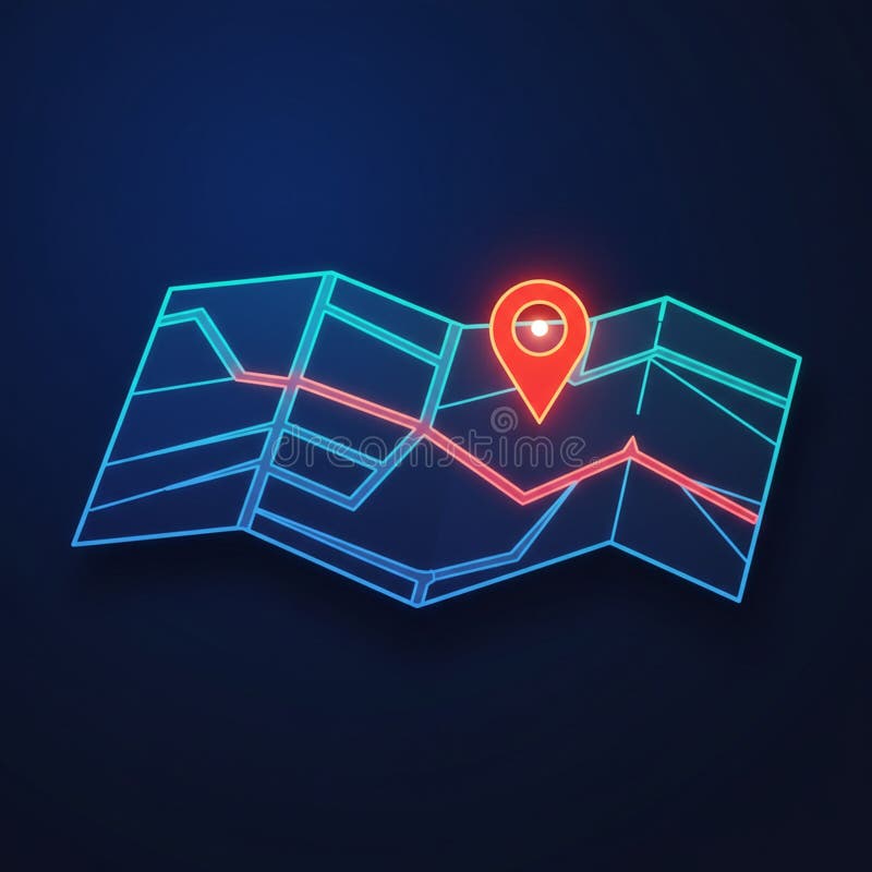 A Digital Rendering of a Stylized Map with a Neon-like Glow. the Map ...