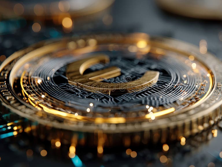 A Digital Rendering Symbolizes Cryptocurrency, Featuring Glowing Coins ...