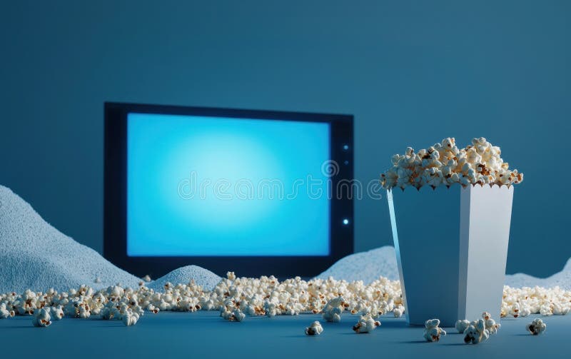 Digital Rendering of Television Screen with Popcorn Stock Illustration ...