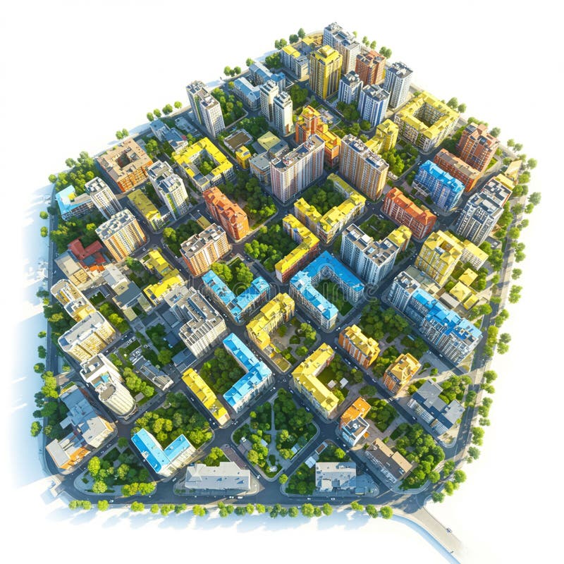 A Digital Rendering of an Urban Landscape Featuring Colorful Buildings ...