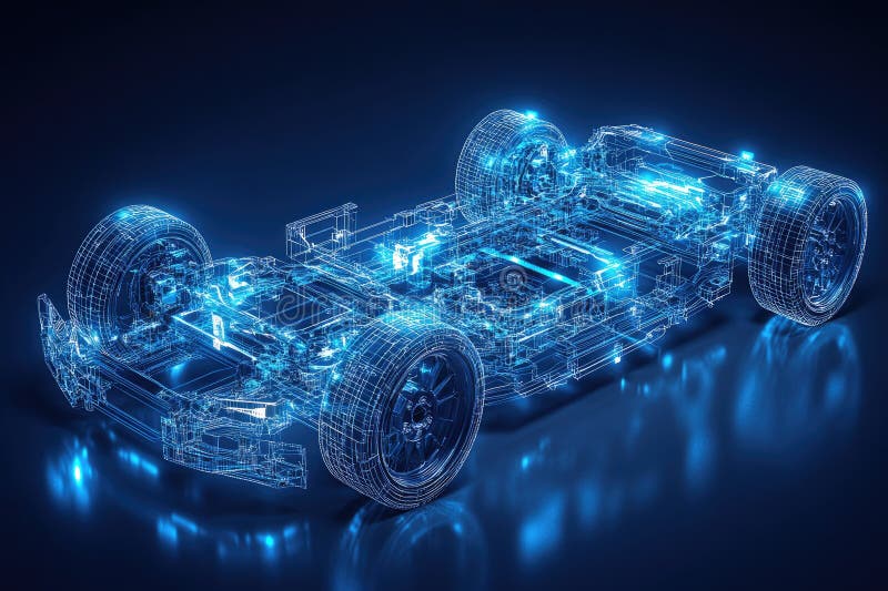 Blue Illuminated Wireframe Chassis of a Car, Futuristic Design Stock ...