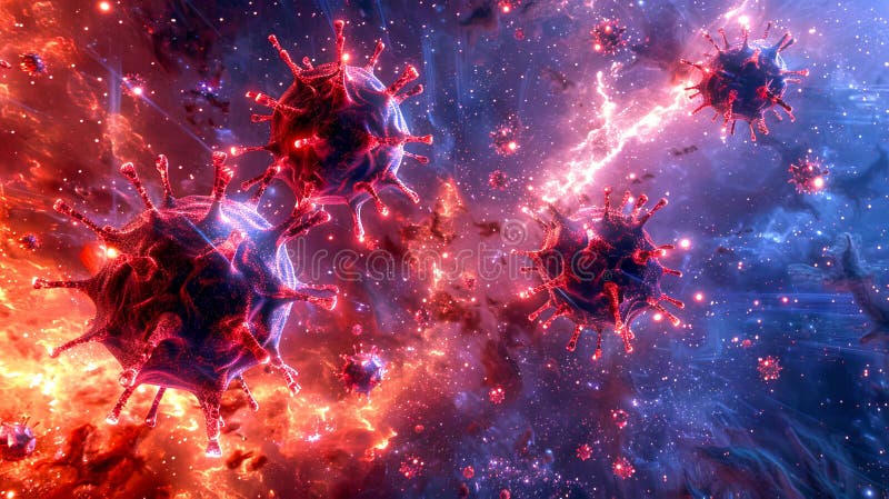 A Digital Rendering of a Vibrant, Microscopic View of Virus Cells in ...