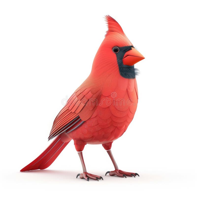 Vibrant Red Northern Cardinal Bird, Detailed 3D Render on White ...