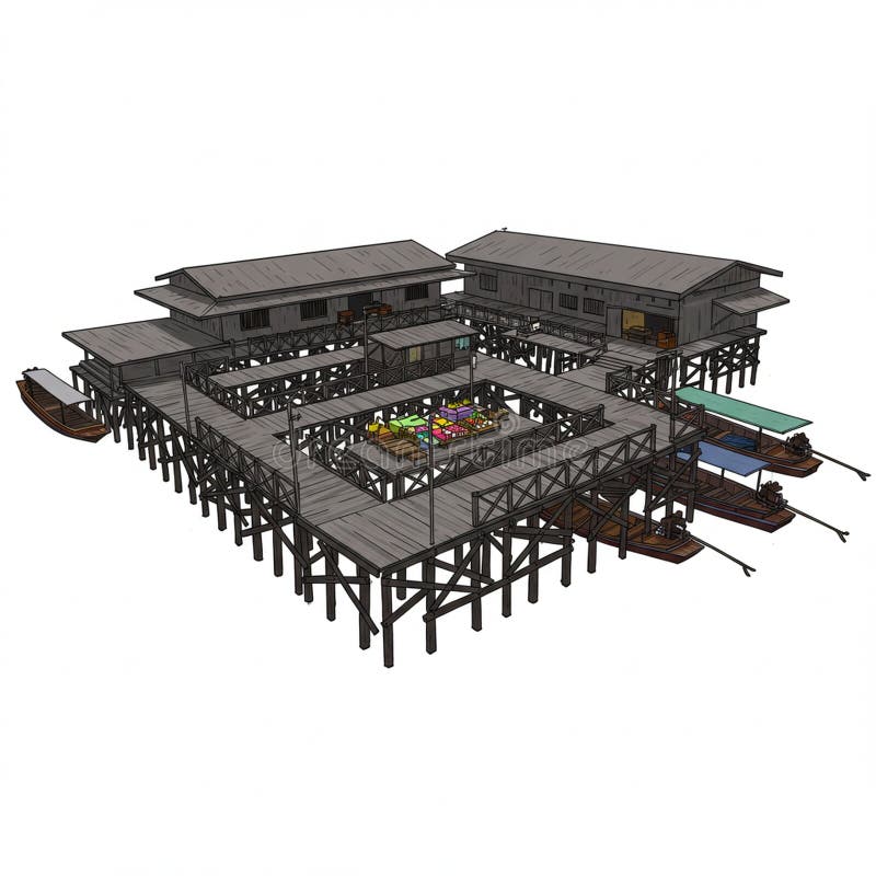 A Digital Rendering of a Wooden Stilt Structure Featuring Several ...