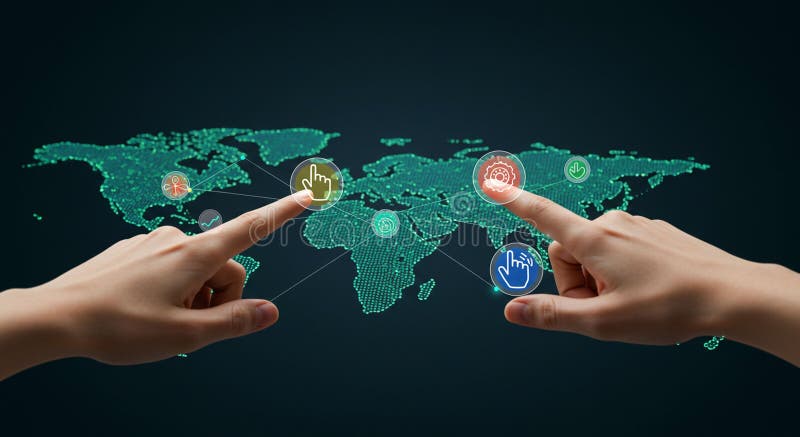 Digital Rendering of a World Map Made from Glowing Green Dots. Two ...