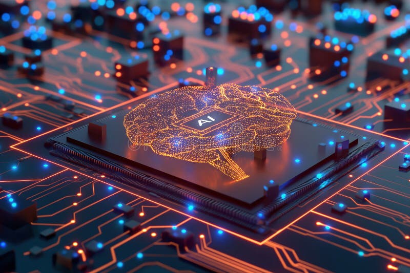 Digital Representation of AI Brain on Circuit Board Stock Illustration ...