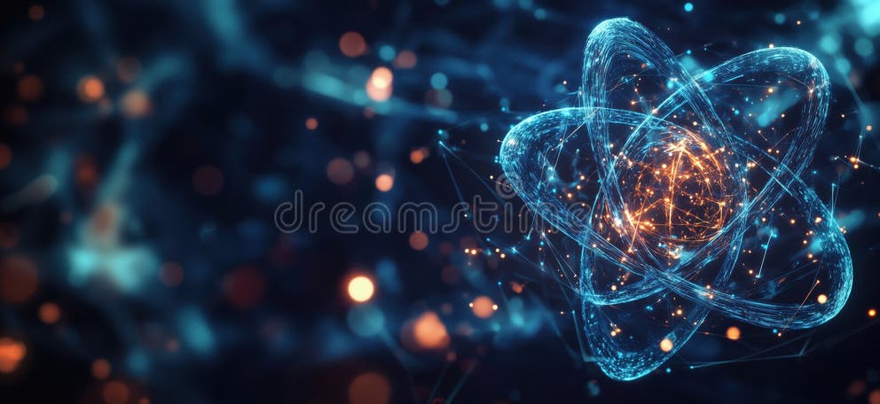 Digital Representation of Atom with Glowing Particles and Energy ...