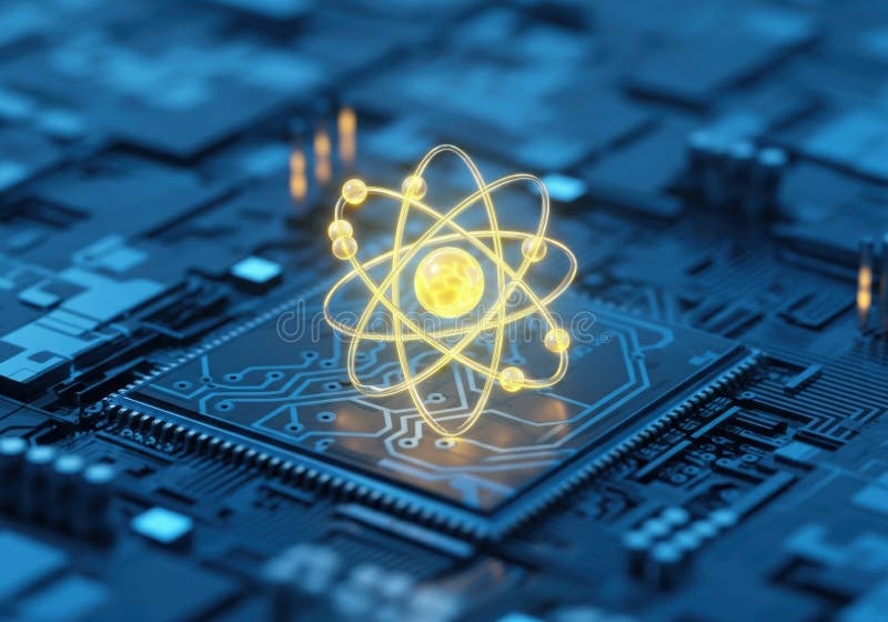 Digital Representation of an Atom on a Microchip, Symbolizing ...