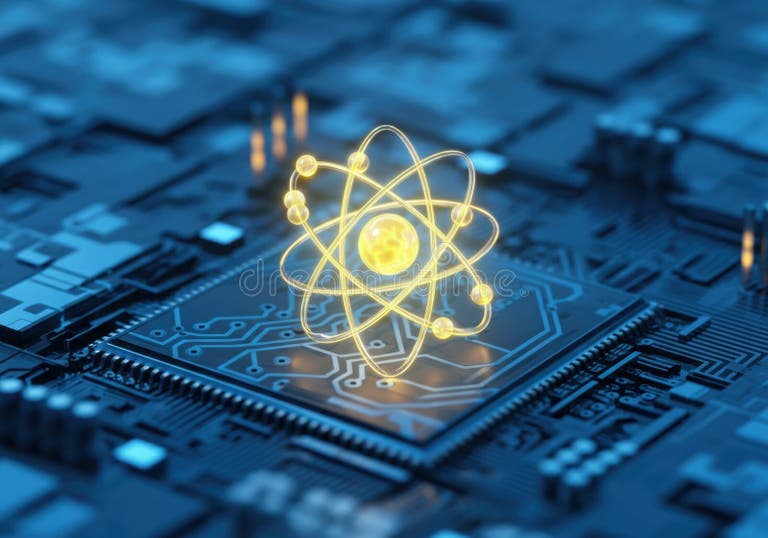 Digital Representation of an Atom on a Microchip, Symbolizing ...