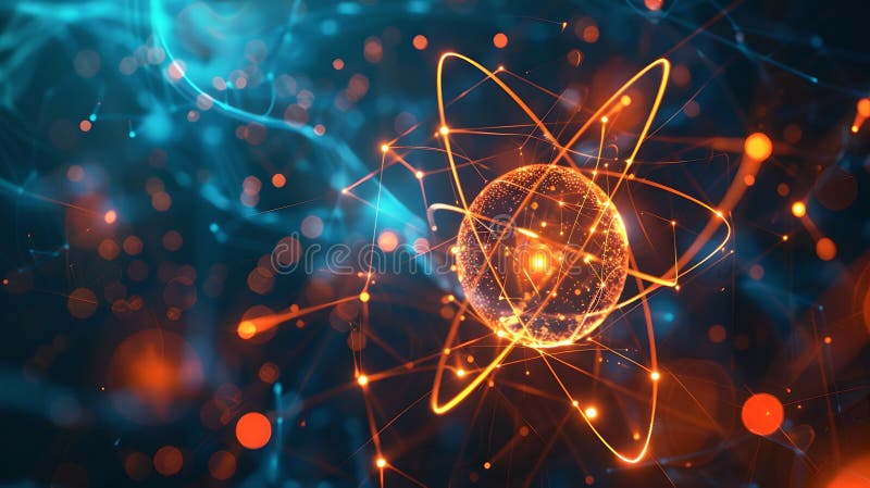Abstract Atomic Energy and Particle Concept Illustration. Vivid and ...