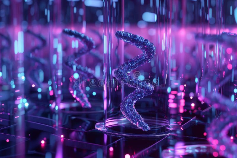 A Digital Representation of a Biotech Lab Featuring Glowing, Intricate ...