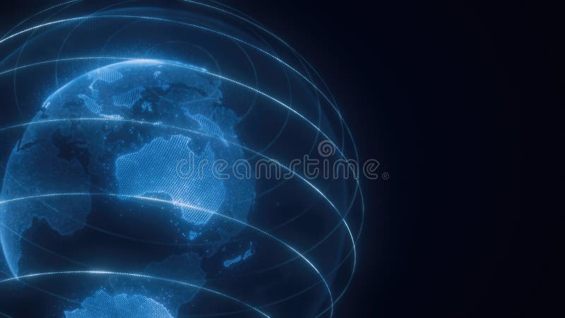 A Digital Representation of Blue Earth with Glowing Lines Encircling ...