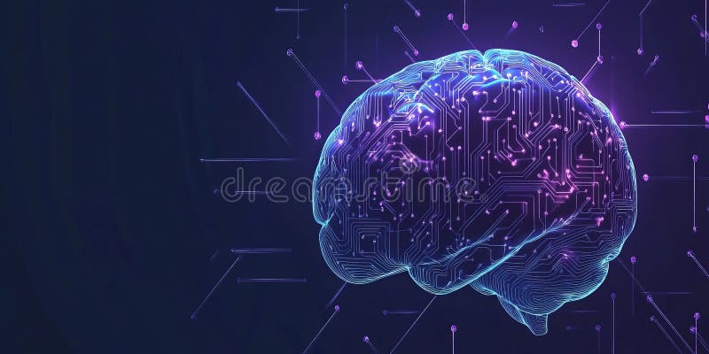 Digital Representation of a Brain with Circuits Glowing in a Dark ...