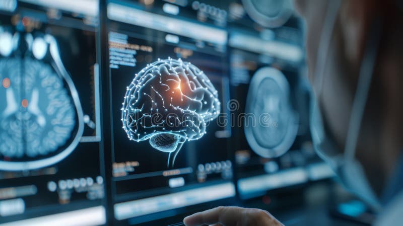 A Digital Representation of a Brain on a Computer Screen, Highlighting ...