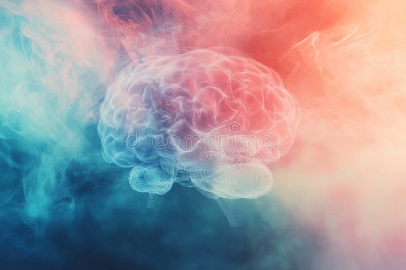 Visualization of a Human Brain Surrounded by Colorful Mist Depicting ...