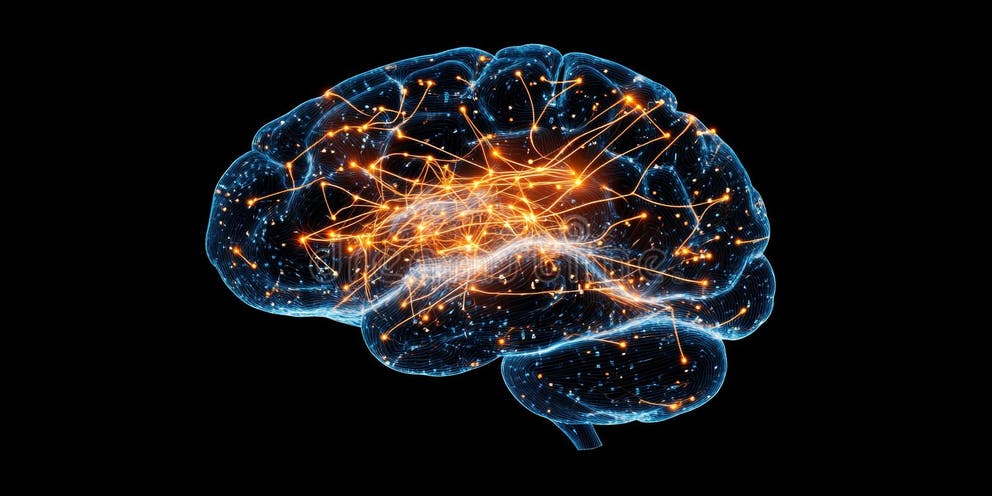 Digital Representation of a Brain with Glowing Neural Connections in a ...