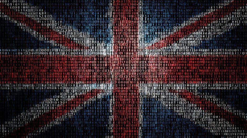 Digital Representation of the British Flag Created with Binary Code Highlighting Technology and ...