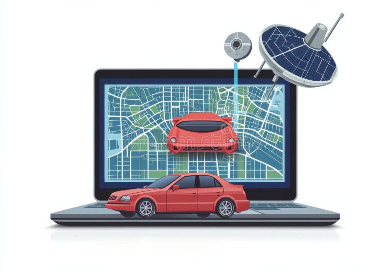 Digital Representation of a Car on Laptop Discussing Gps and Navigation ...