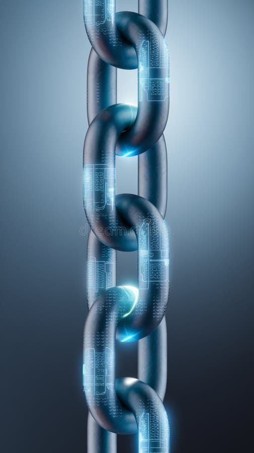 Digital Chain Encased in Holographic Matrix with Blue Gradient ...