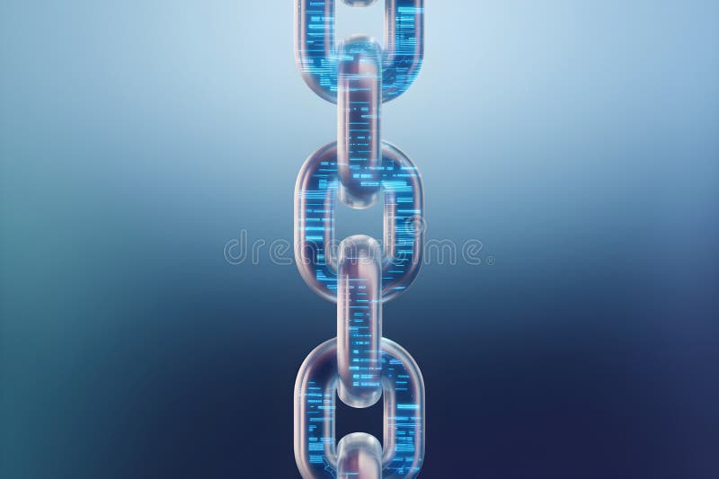 Digital Chain Encased in Holographic Matrix with Blue Gradient ...