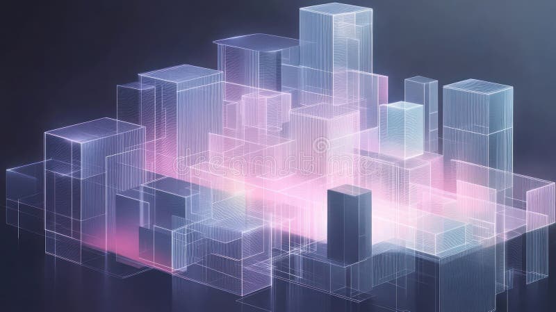 A Digital Representation of a Cityscape with Translucent Structures and ...
