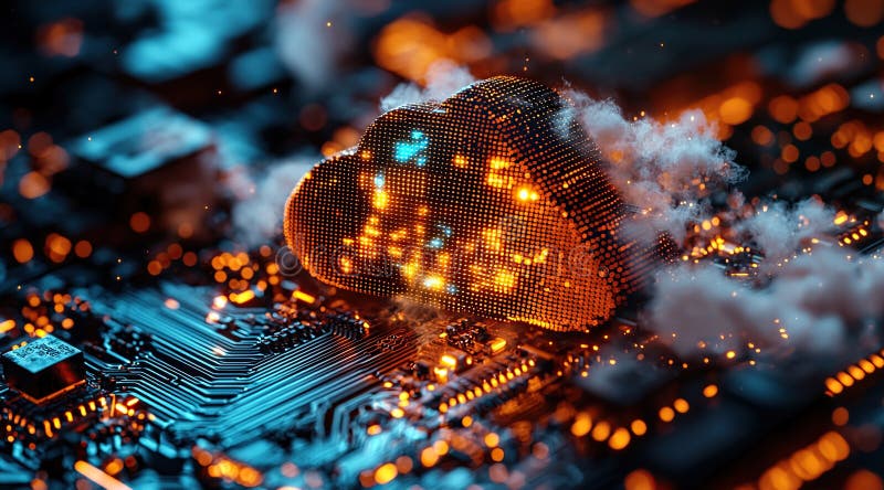 Digital Representation of Cloud Computing on a Circuit Board Showcasing ...