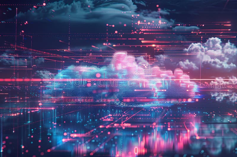 A Digital Representation Of Cloud Computing With Colorful Lines And Dots Visualizing Data