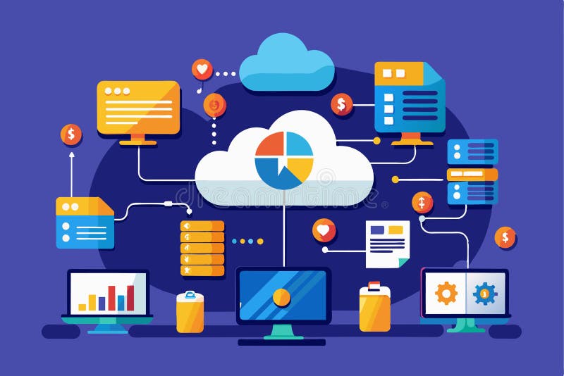 A Digital Representation Of Cloud Data Synchronization Among Various Devices Showcasing